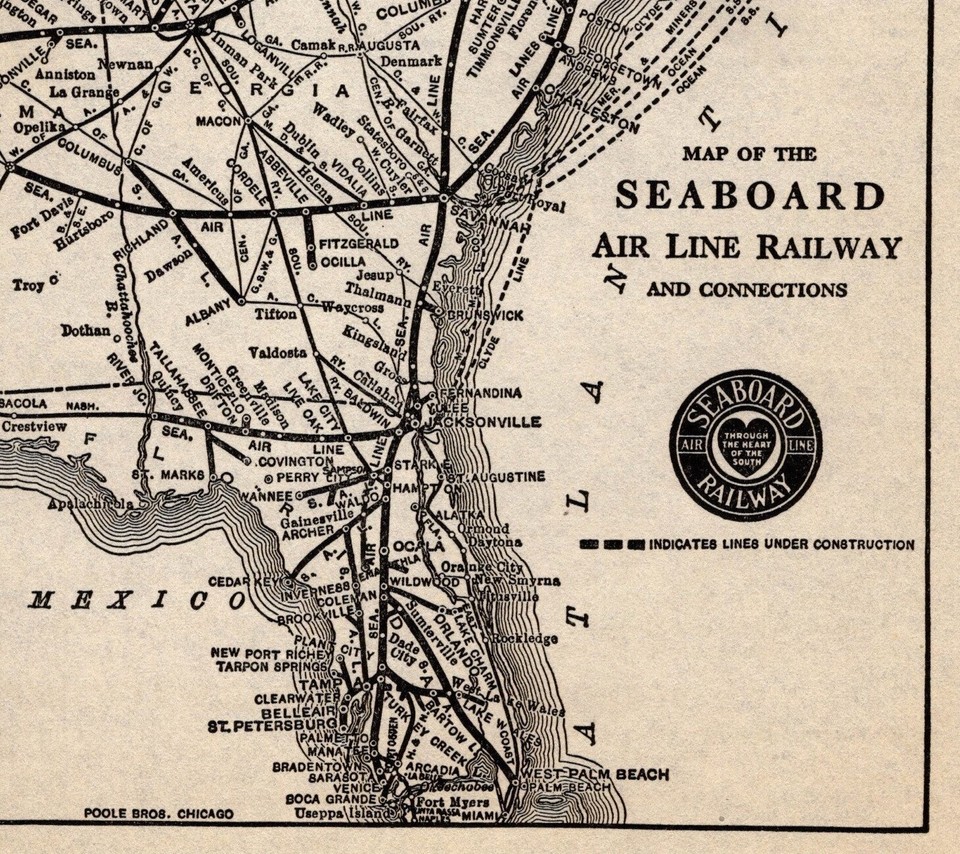1926 Antique Seaboard Airline Railway Map Seaboard Air Line Railroad ...