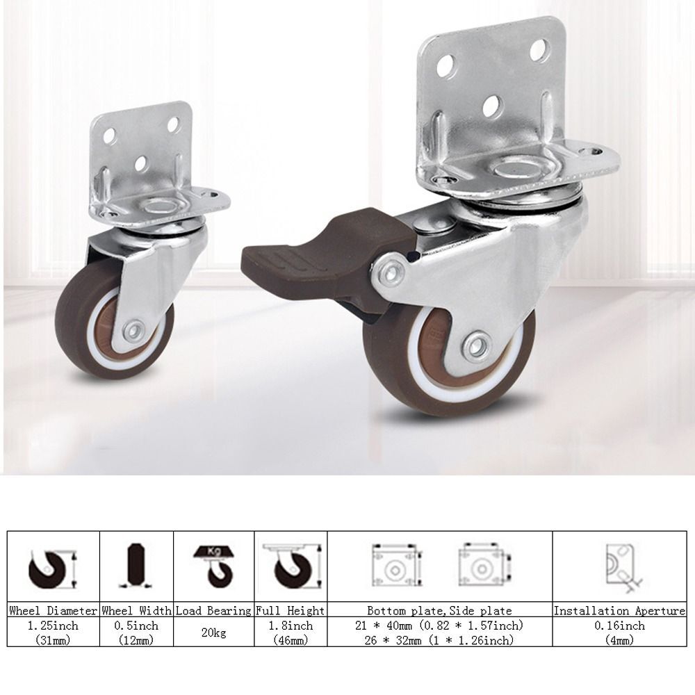 TPR Plate Swivel Wheels 1.25" L-Shape Casters Side Mount Castors Small ...