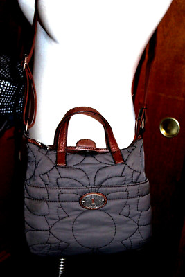 FOSSIL KEY-PER FOSSIL WOMENS CROSSBODY TOTE GRAY FABRIC/BROWN LEATHER ...
