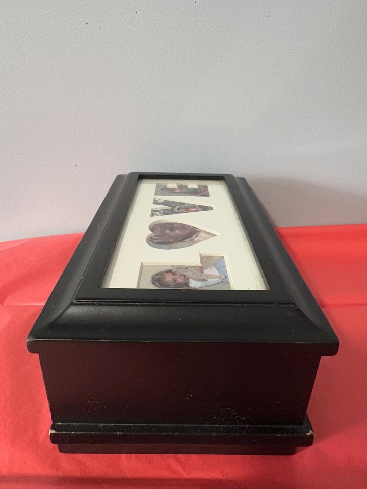 picture frame jewelry box black w/ glass frame two compartments for ...