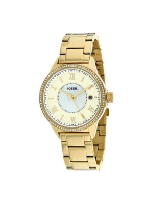 Fossil Women BQ1106 Round Dial Crystals Stainless Gold Band Watch | eBay