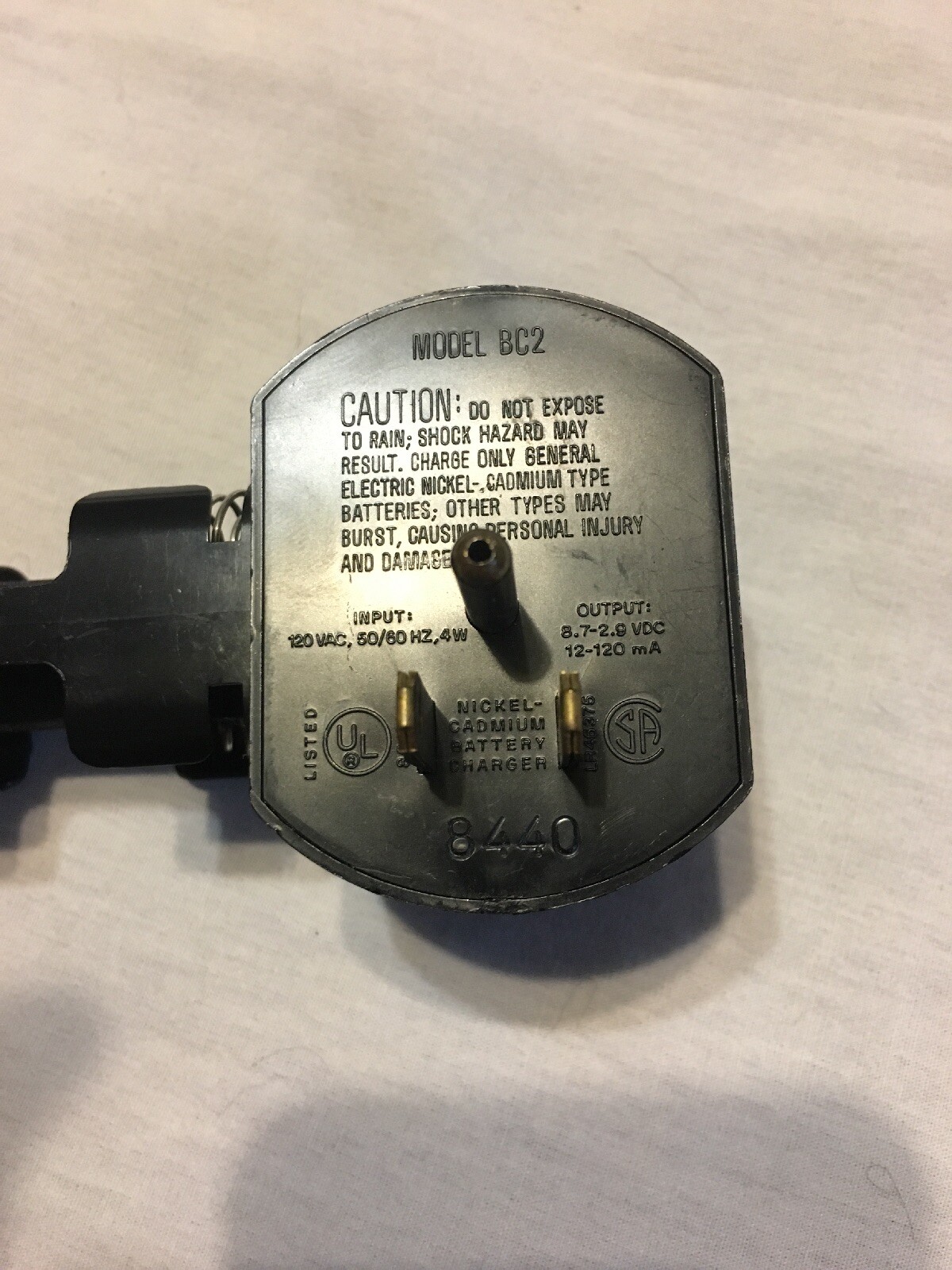 GE MODEL BC2 NICAD BATTERY CHARGER 8.7-2.9VDC 12-120MA AC ADAPTER ...