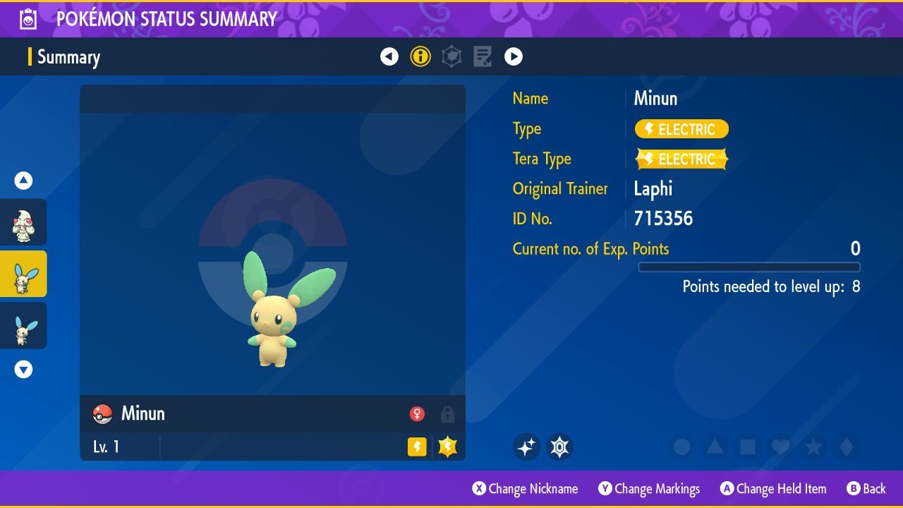 Minun XXXS Shiny Egg Lv. 1 6IV Mini Mark Teeny Size Pokemon Scarlet ...