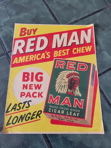 Vintage RED MAN TOBACCO Cigar indian chief store sign poster | eBay