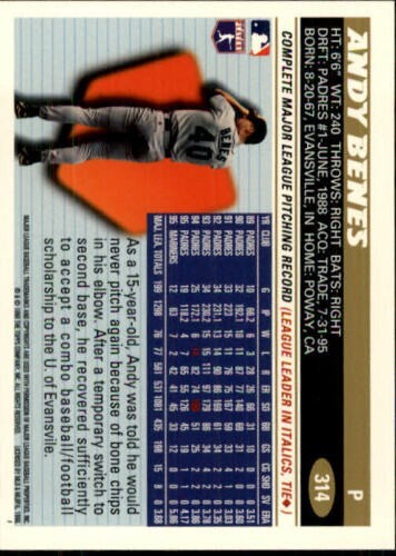 1996 Topps Seattle Mariners Baseball Card #314 Andy Benes | eBay