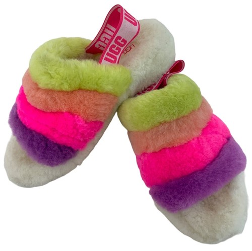 UGG Sheepskin Fluff yeah Slide Slipper Sandal Size 8 Rainbow GUC ...