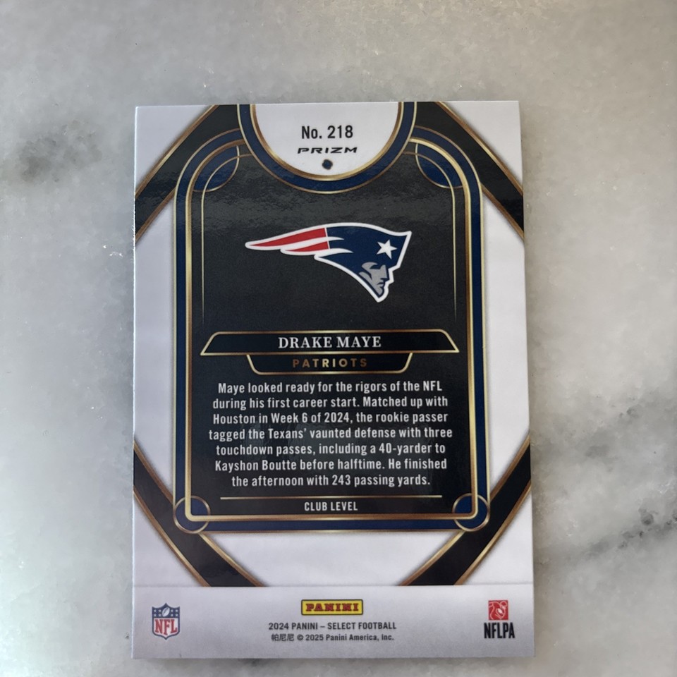 2024 Panini Select Drake Maye #218 Club Level Black And Green Shock ...