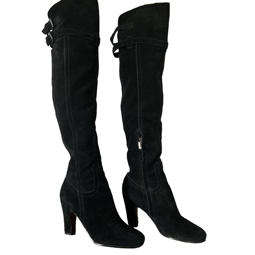 SAM EDELMAN Kate Suede Blk Over the Knee Side Zip High Heel Tall Boots ...