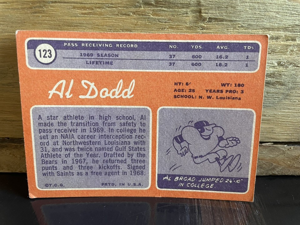 Al Dodd - Saints 1970 #123 Topps Football Card - NFL -VG++ Free ...