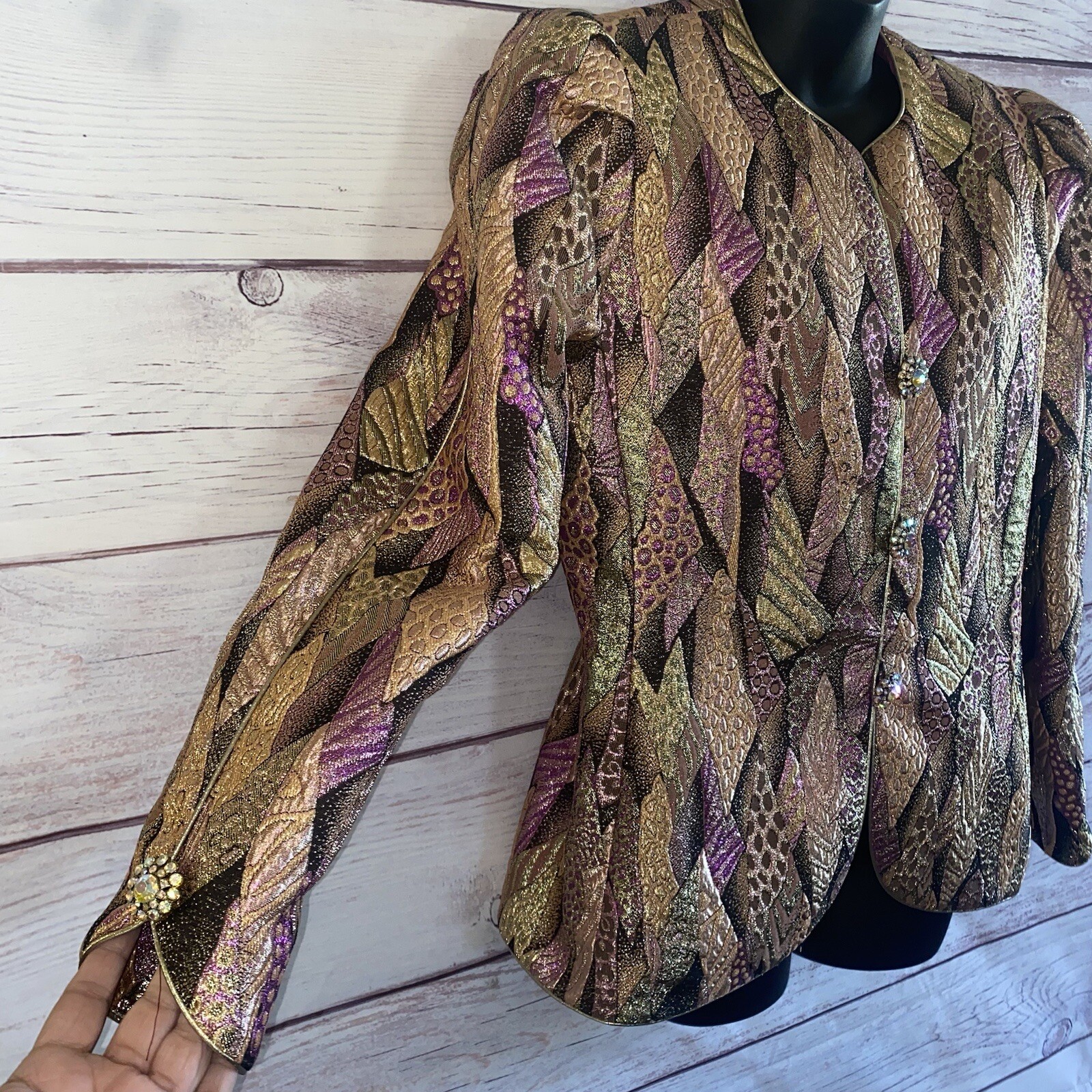 Karen Lawrence Womens Metallic Evening Blazer Jacket 10 Purple Gold ...