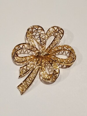 Vintage Charter Club Gold Tone Bow Brooch Pin 3" X 2" | eBay