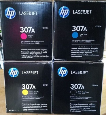 Set 4 Genuine Sealed HP 307A Toners CE740A CE741A CE742A CE743A DAMAGE ...