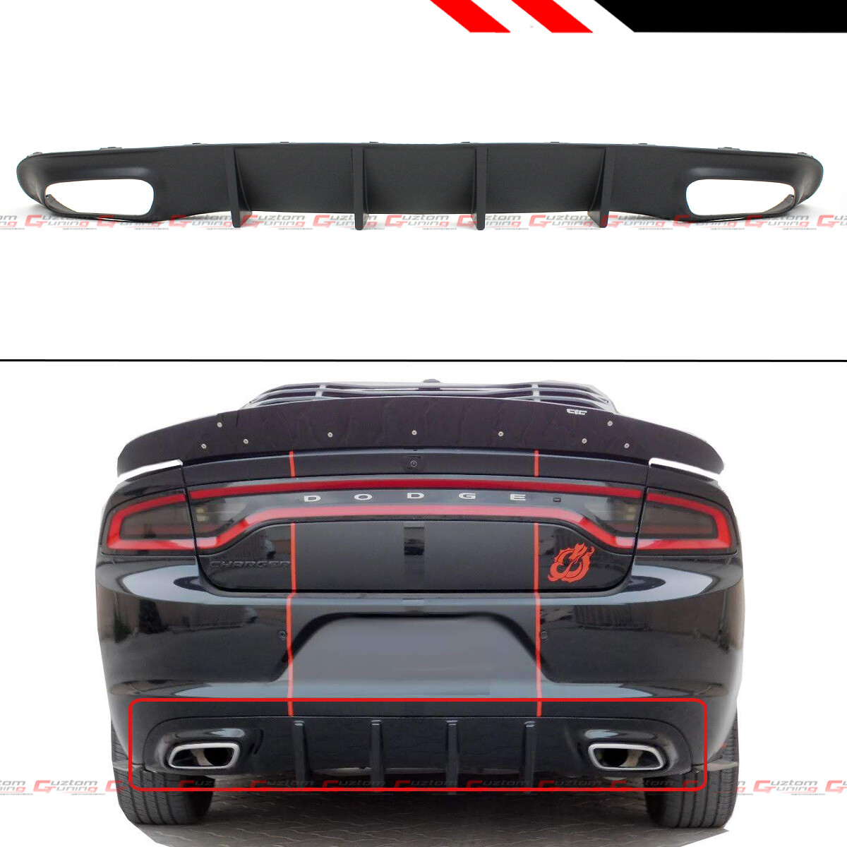 For 2015-2023 Dodge Charger SXT SE Matte Black Shark Fin Rear Bumper ...