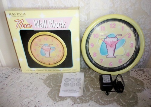 Ravinia Clock Co. 1950's Style Pastel Soda Shoppe Red Neon Wall Clock ...