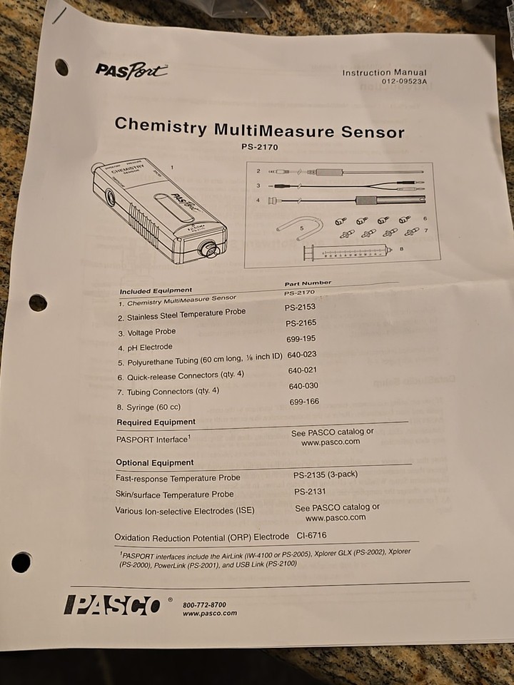 PASCO Scientific PS-2170 Chemistry Sensor Kit P11243 | eBay
