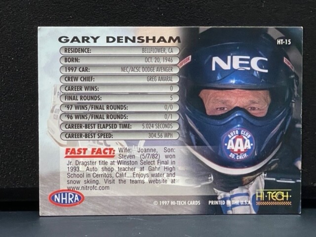 VRHTF NHRA VINTAGE HI-TECH DRAG RACING GARY DENSHEM FUNNY CAR 2.5" X 3. ...