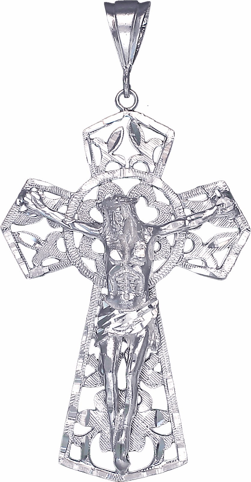 Large Sterling Silver Cross with Jesus Pendant Necklace with Diamond ...