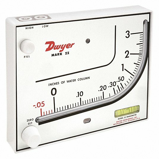 Dwyer Mark II 25 Red Liquid Filled Wall Mount Manometer, 0-3" w.c, 3% ...