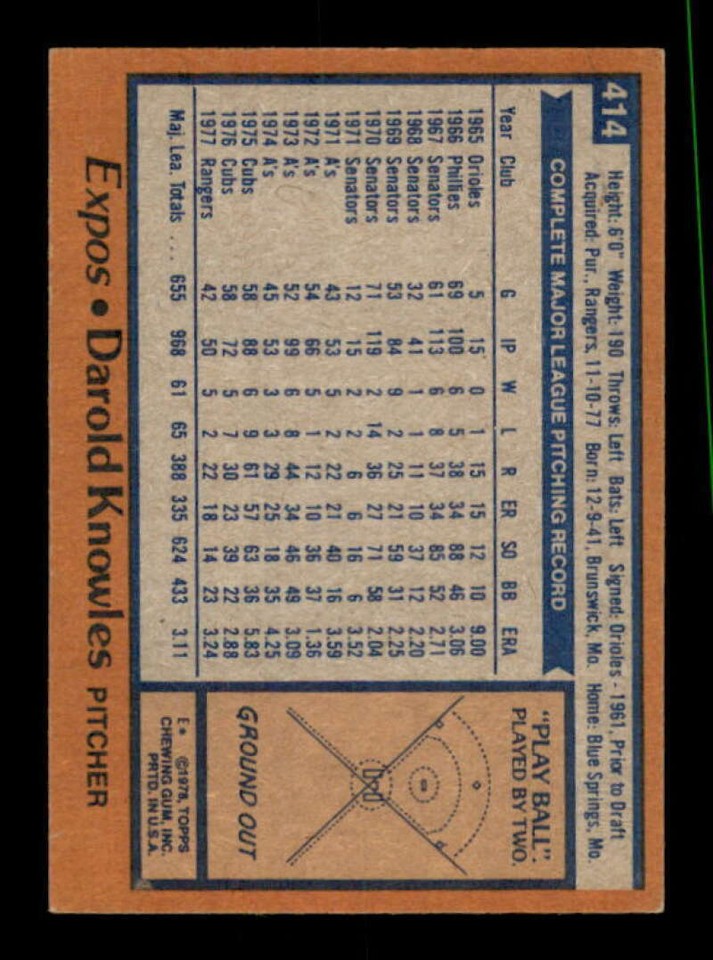 1978 Topps #414 Darold Knowles AUTOGRAPHED!!! Expos DP 235261 | eBay