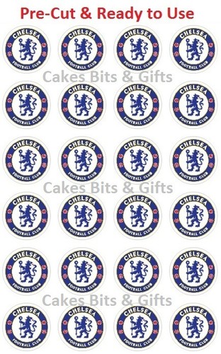 24 x CHELSEA FOOTBALL CLUB LOGO Edible Wafer Cupcake Toppers PreCut ...