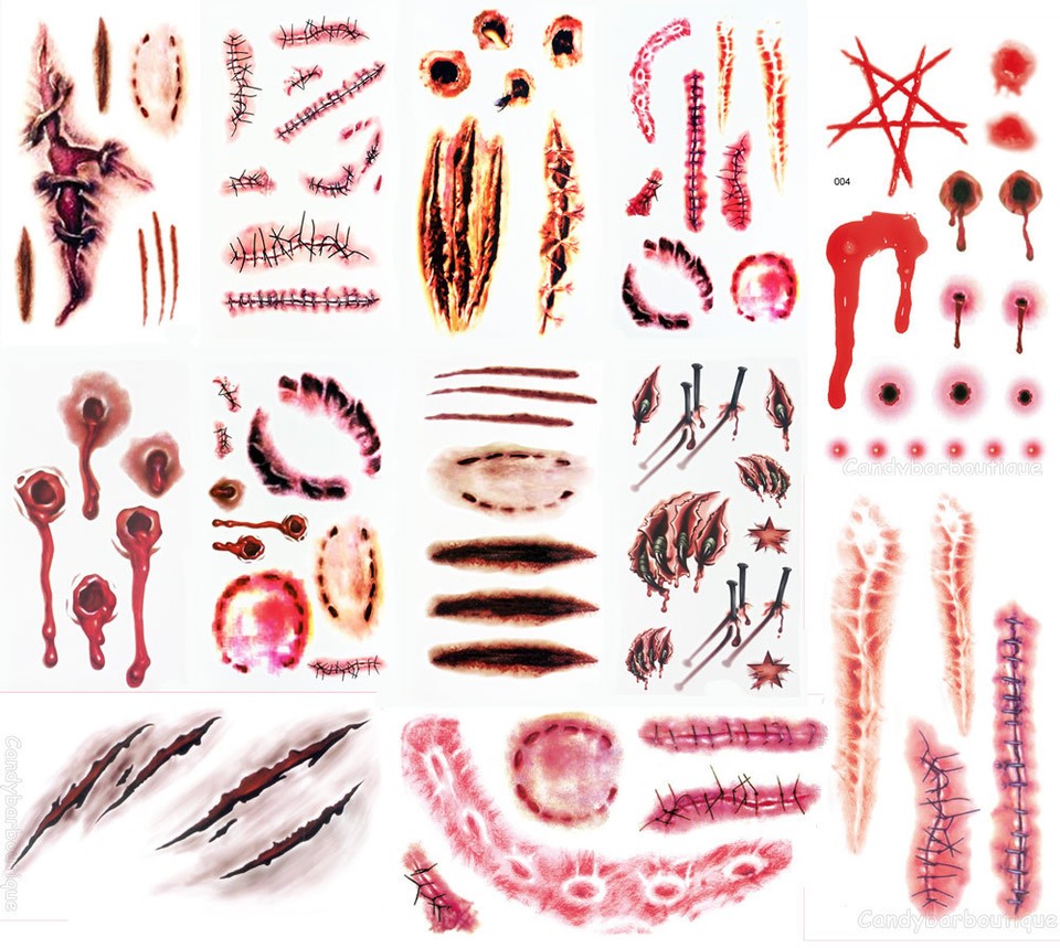 Halloween Temporary Tattoos! Werewolf Zombie Teeth Bite Wound Bloody ...