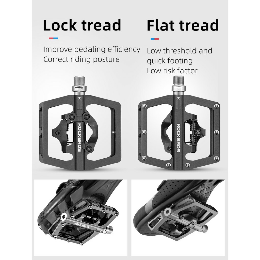ROCKBROS Bike Pedals SPD Lock Pedals Non-Slip MTB 2 in 1 Dual Function ...