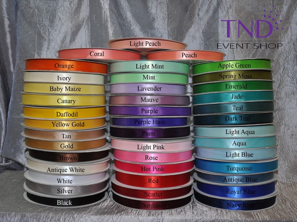SATIN RIBBON 100% POLYESTER 50 YD/100 YD ROLL 1/4" 3/8" 5/8" 7/8" 1.5 ...