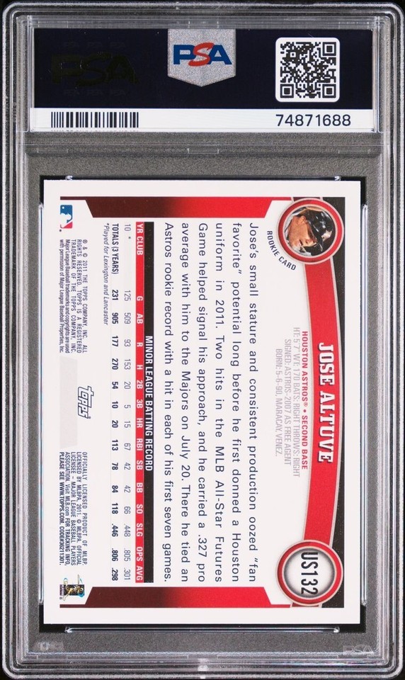2011 Topps Baseball Update Jose Altuve Rookie Card #US132 PSA Mint 9 | eBay