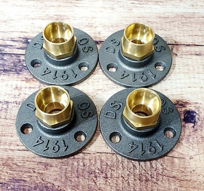 4 X Malleable Iron pipe Flange With 22 mm Brass Inserts,Wall, Floor ...