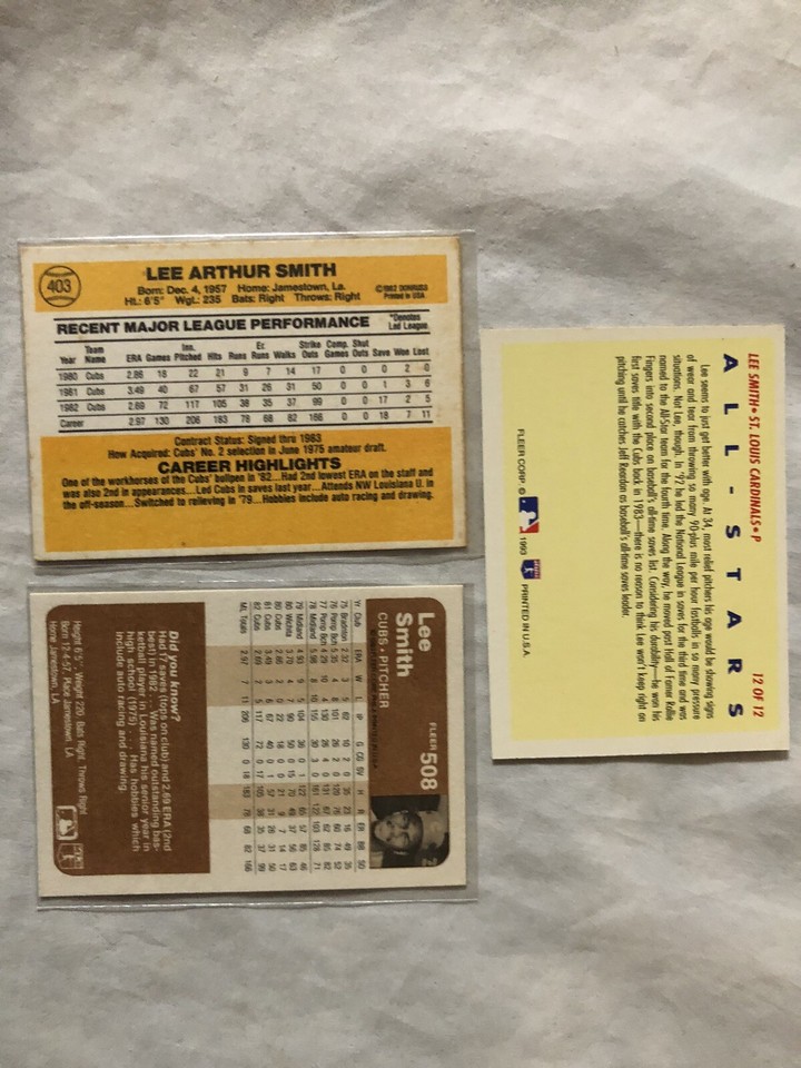 mlb baseball 1983 fleer lee smith vintage rookie insert card lot ...