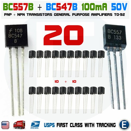 20pcs 10 x BC557B BC557 10 x BC547B BC547 Pairs Transistors NPN PNP TO ...