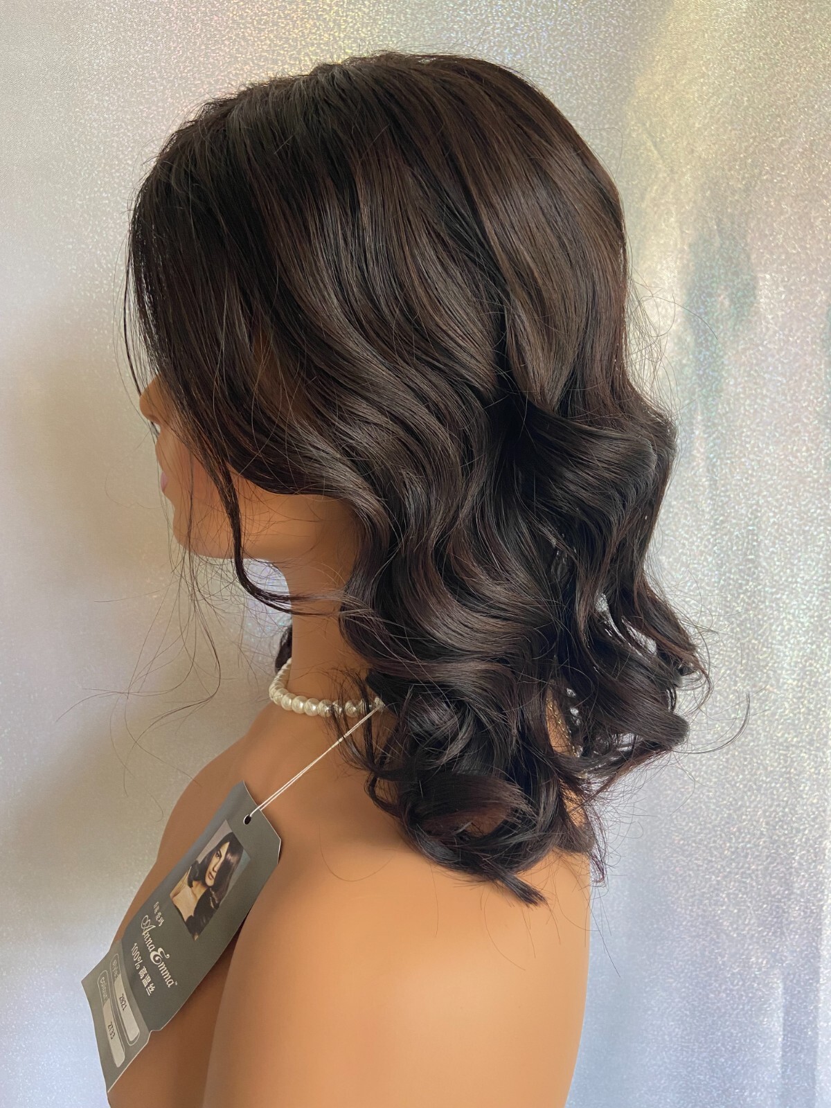 Medium Length Wavy Brown Human Hair Blend Wigs Heat Ok Women Natural ...