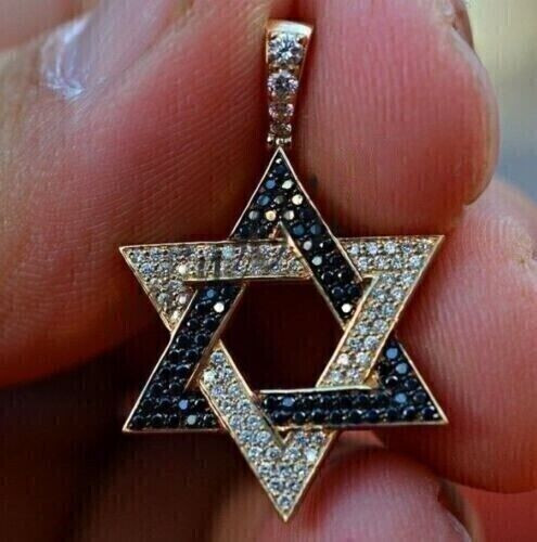 2 CT Round Cut Simulated Sapphire Star Of David Pendant Real 925 Yellow ...