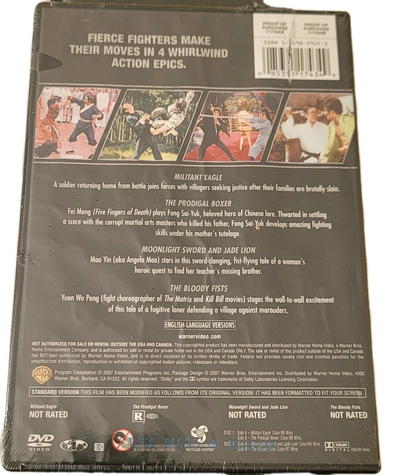 Martial Arts 4-Film Set [DVD NEW] Moonlight Sword Jade Lion Bloody Fist ...
