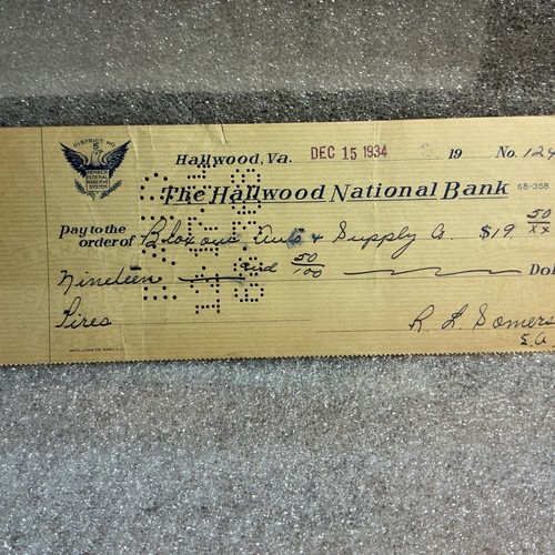 Vintage Check From Hallwood National Bank 1934 Hallwood, Va | eBay