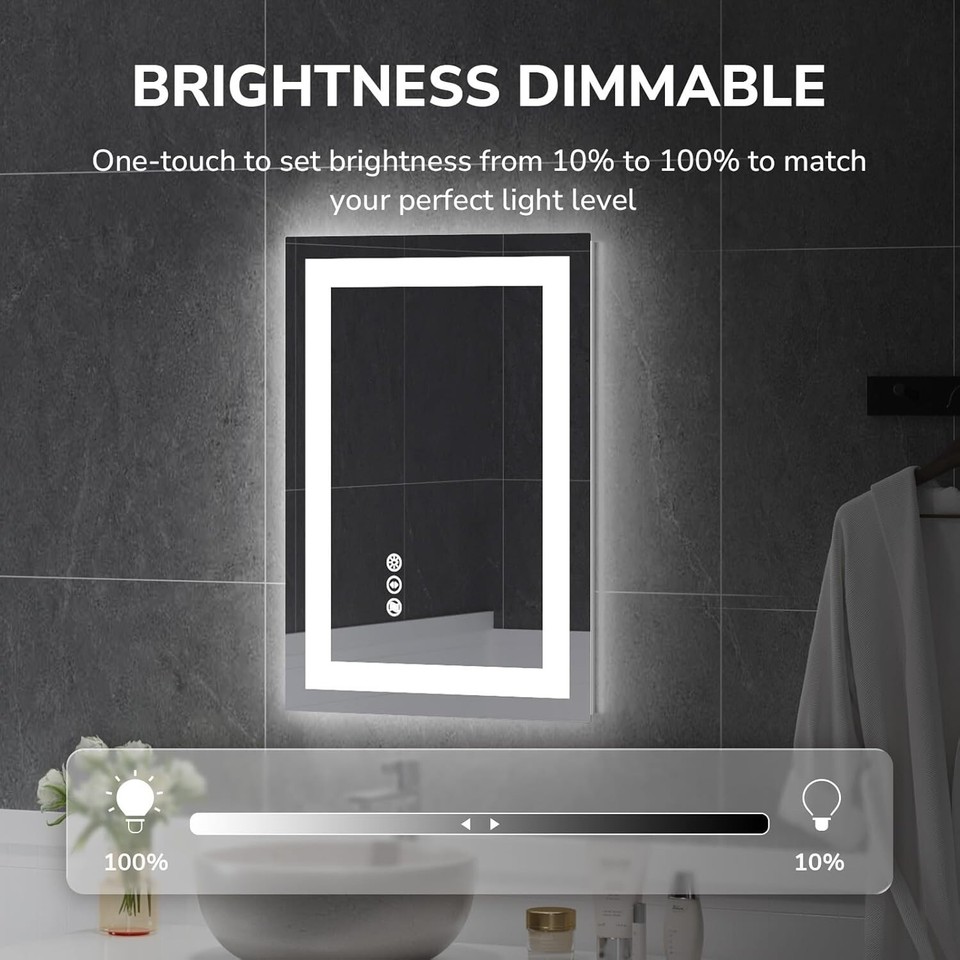 24x36'' LED Bathroom Mirror, Lighted Vanity Mirror, Touch Glass Mirror ...
