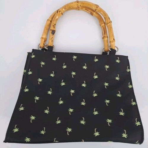 Sunny Hawaii Bamboo Handles Navy Blue Palm Trees Snap Closure Purse ...