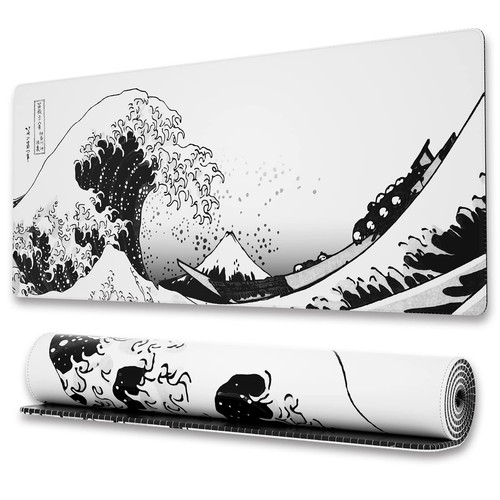 Japanese Wave Mouse Pad Extended XL Mousepad with AntiSlip Base Cool ...
