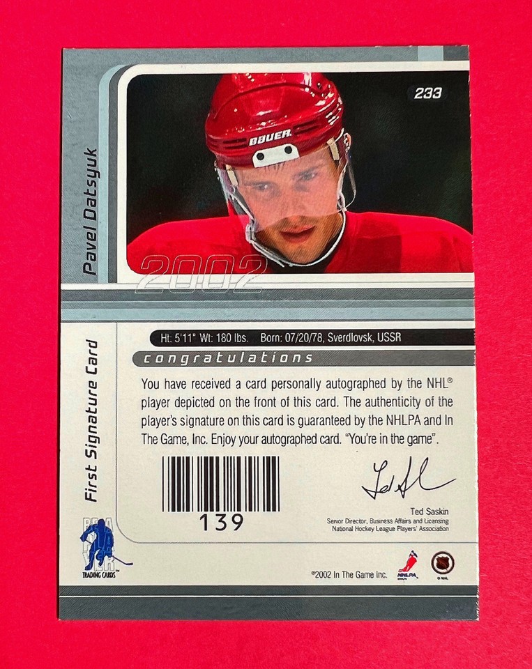 2001-02 BAP Signature Series Pavel Datsyuk RC Rookie Silver Autograph ...