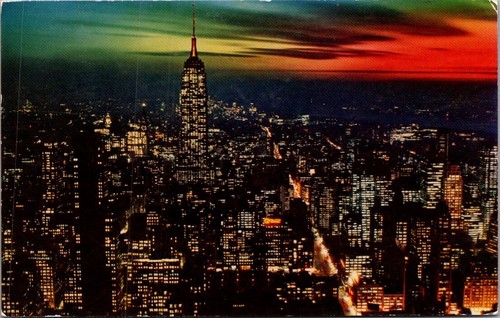 NEW YORK CITY looking south NIGHT VIEW c1956 Postcard | eBay