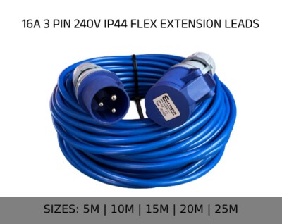 BLUE CARAVAN HOOK UP EXTENSION LEAD 5M - 25M 240V MAINS ELECTRIC CABLE ...