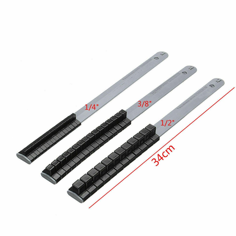 3Pcs 1/4'' 3/8'' 1/2'' Socket Tray Rail Rack Holder Storage Organizer ...
