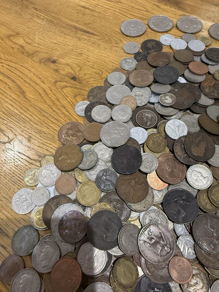 UNSORTED Old Coin Job Lot Mostly British Coins Some Foreign Coins ...