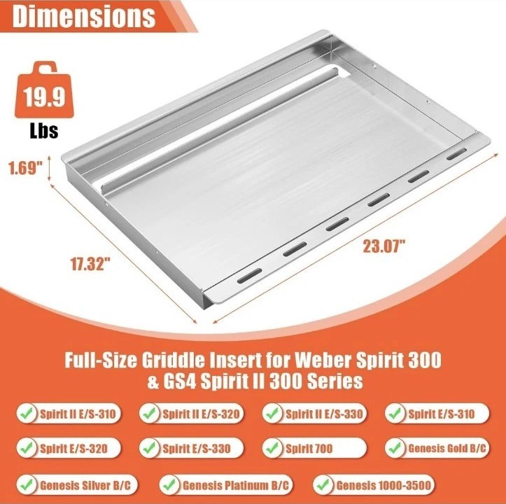 QuliMetal Griddle for Weber Spirit/Genesis 300 Series, SS Flat Top ...