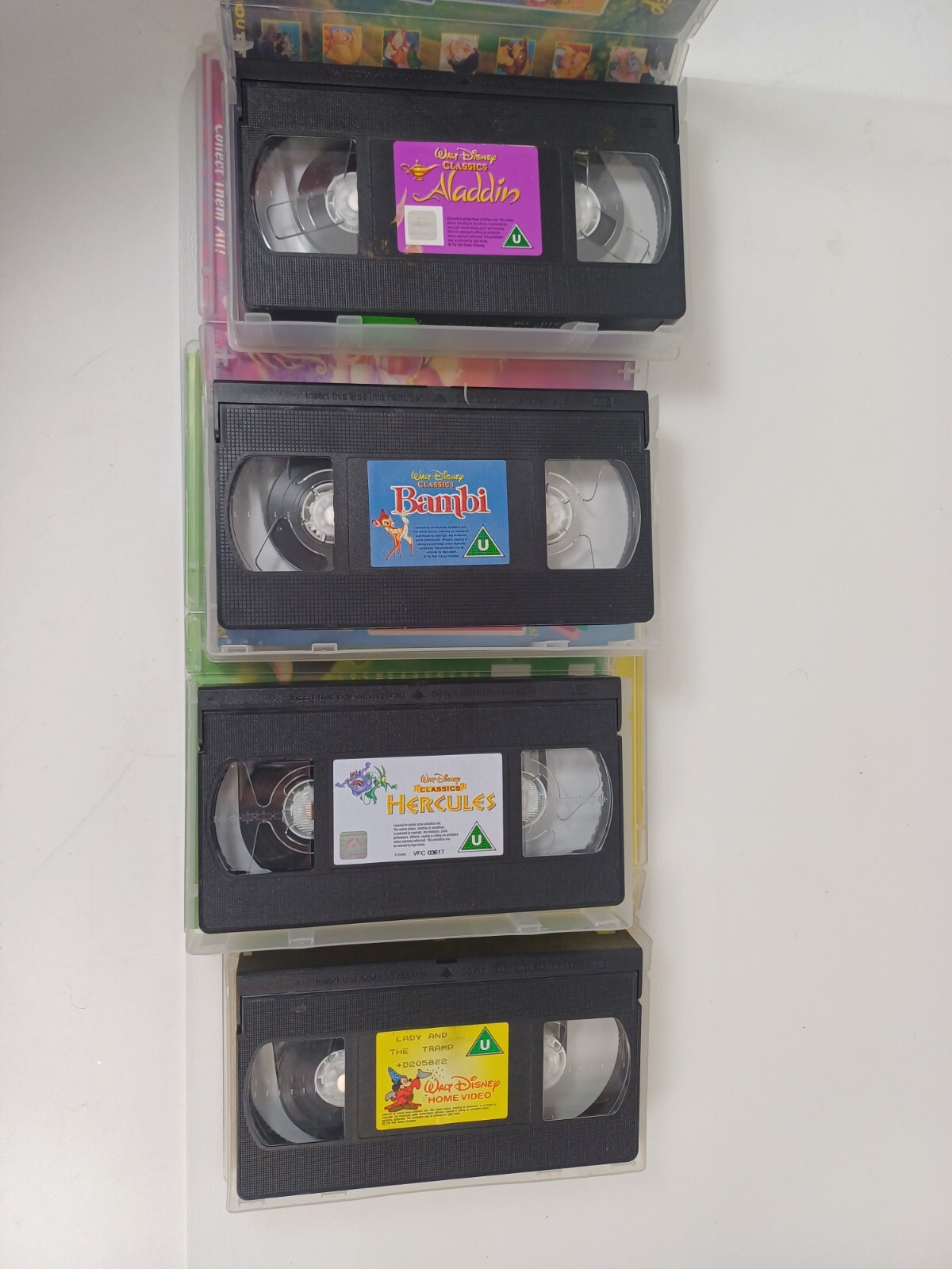 4 Walt Disney Classics VHS video Tapes BAMBI HERCULES ALADDIN LADY ...