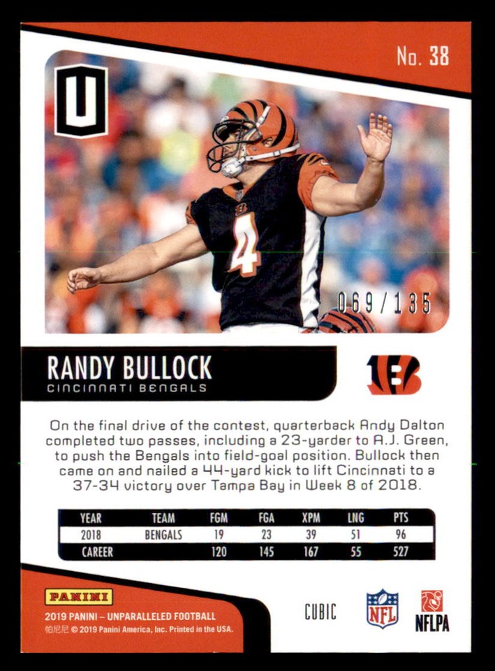 2019 Panini Unparalleled Cubic #38 Randy Bullock SN135 | eBay