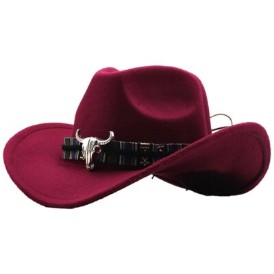 Maroon Western Cowboy, Cowgirl Hat, Multicolor Bull Strap, Men Women ...