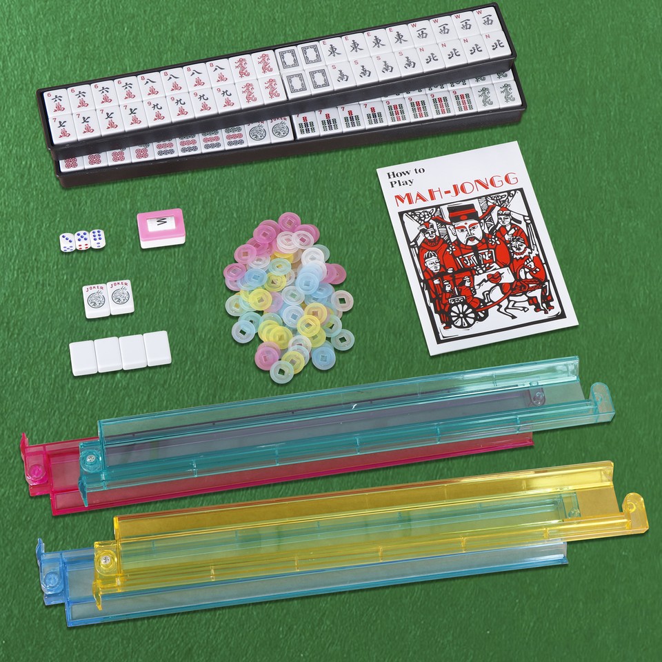 American Mahjong Mah Jongg Set 166 Tiles 4 All-in-One Rack/Pushers w ...