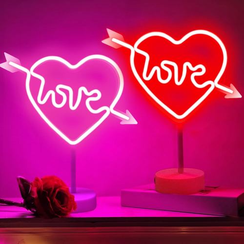 2 Pack Heart Neon Signs,Valentines Day LED Lights Pink Heart Neon Signs ...