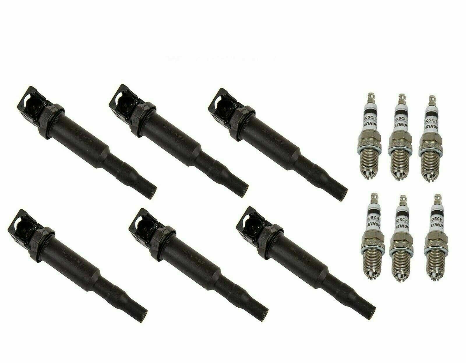Set of 6 Bosch Platinum Spark Plugs & Ignition Coil for BMW 760li 325ci ...